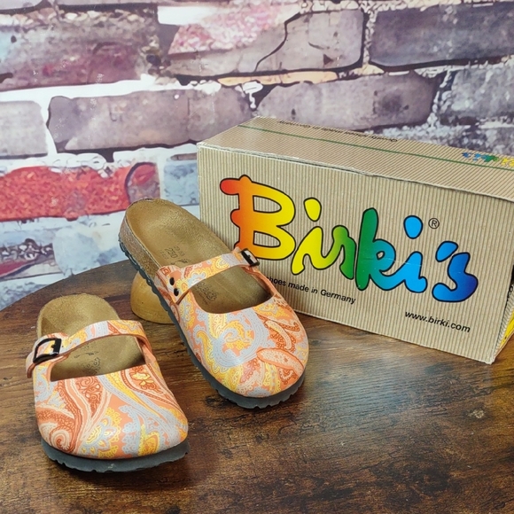 Birkenstock | Shoes | Birkis Maria Cork Footbed Paisley Print Clogs ...